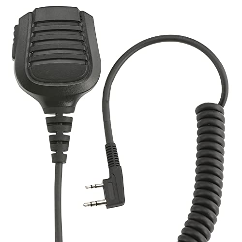 Rugged Remote Shoulder Speaker Mic for Off Road Racing Radios 2-Pin Kenwood & Baofeng – Connects to Two Way Handheld Radio and 3.5 Ear Piece Jack