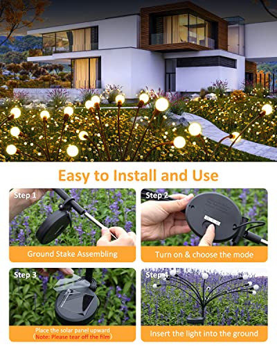 Solar Powered Firefly Garden Lights, 8 Pack 12 LED New Upgraded Swaying Solar Garden Lights with 2 Lighting Mode, Solar Firefly Lights Outdoor Waterproof for Yard Patio Pathway Decoration,Warm White