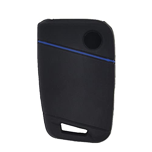LemSa 2Pcs 4 Buttons Rubber Smart Key Fob Cover Case Shell Remote Keyless Protector Bag Holder for 2021 2020 2019 VW Volkswagen Tiguan Atlas Jetta Passat Golf Alltrack Push Start, Red Blue Buttons