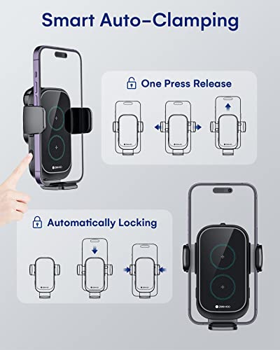 ZEEHOO DUOXX Wireless Car Charger,Dual Coils 15W Fast Charging Car Mount, Dashboard, Air Vent Wireless Phone Holder Auto-Clamping for iPhone 14 13 12 Pro Max,Samsung Z Flip 4 3 5G S23 Ultra,etc