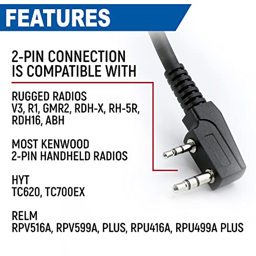 Rugged Remote Shoulder Speaker Mic for Off Road Racing Radios 2-Pin Kenwood & Baofeng – Connects to Two Way Handheld Radio and 3.5 Ear Piece Jack