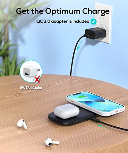 GuMosh Dual Wireless Charger- 5 Coils No Sweet Spot Charging Fast Wireless Charging Pad Qi Charging Station Compatible with iPhone 13/12/11/11 Pro Max/XS, Galaxy S20/S10, AirPods 3(with Adapter)