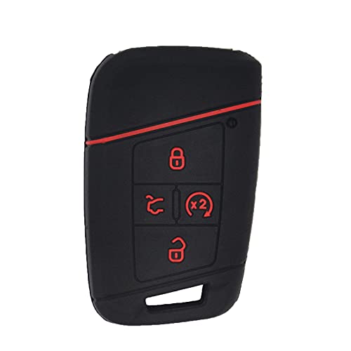 LemSa 2Pcs 4 Buttons Rubber Smart Key Fob Cover Case Shell Remote Keyless Protector Bag Holder for 2021 2020 2019 VW Volkswagen Tiguan Atlas Jetta Passat Golf Alltrack Push Start, Red Blue Buttons