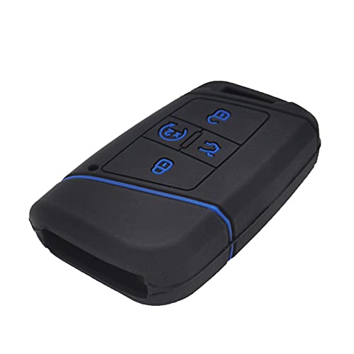 LemSa 2Pcs 4 Buttons Rubber Smart Key Fob Cover Case Shell Remote Keyless Protector Bag Holder for 2021 2020 2019 VW Volkswagen Tiguan Atlas Jetta Passat Golf Alltrack Push Start, Red Blue Buttons