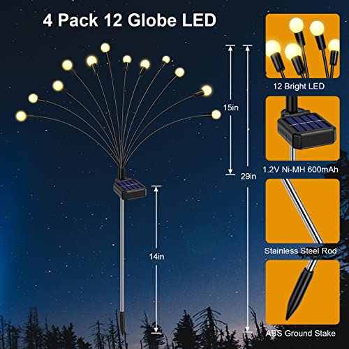 4 Pack Upgraded Firefly Swaying Outdoor Solar Lights for Yard Patio Pathway Decoration, Warm White
