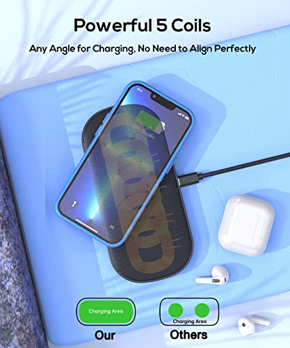 GuMosh Dual Wireless Charger- 5 Coils No Sweet Spot Charging Fast Wireless Charging Pad Qi Charging Station Compatible with iPhone 13/12/11/11 Pro Max/XS, Galaxy S20/S10, AirPods 3(with Adapter)