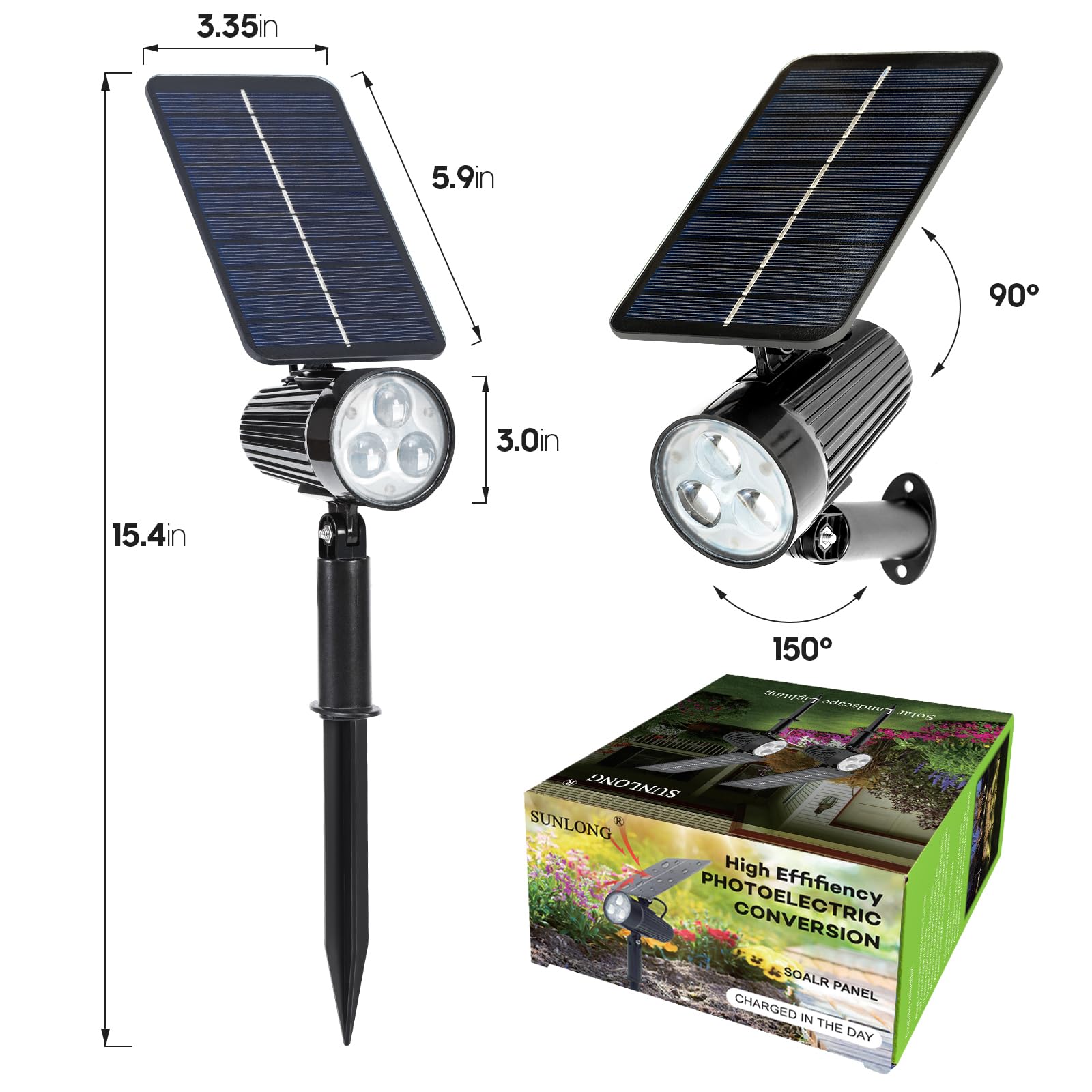 SUNLONG Solar SpotLights Outdoor Waterproof ip65, Warm Solar Spot Lights Outdoor for Walkway Yard Pathway Garden Landscape, 2-in-1 Spot Spotlights Solar Powered for Flag
