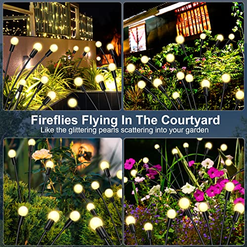 4 Pack Upgraded Firefly Swaying Outdoor Solar Lights for Yard Patio Pathway Decoration, Warm White