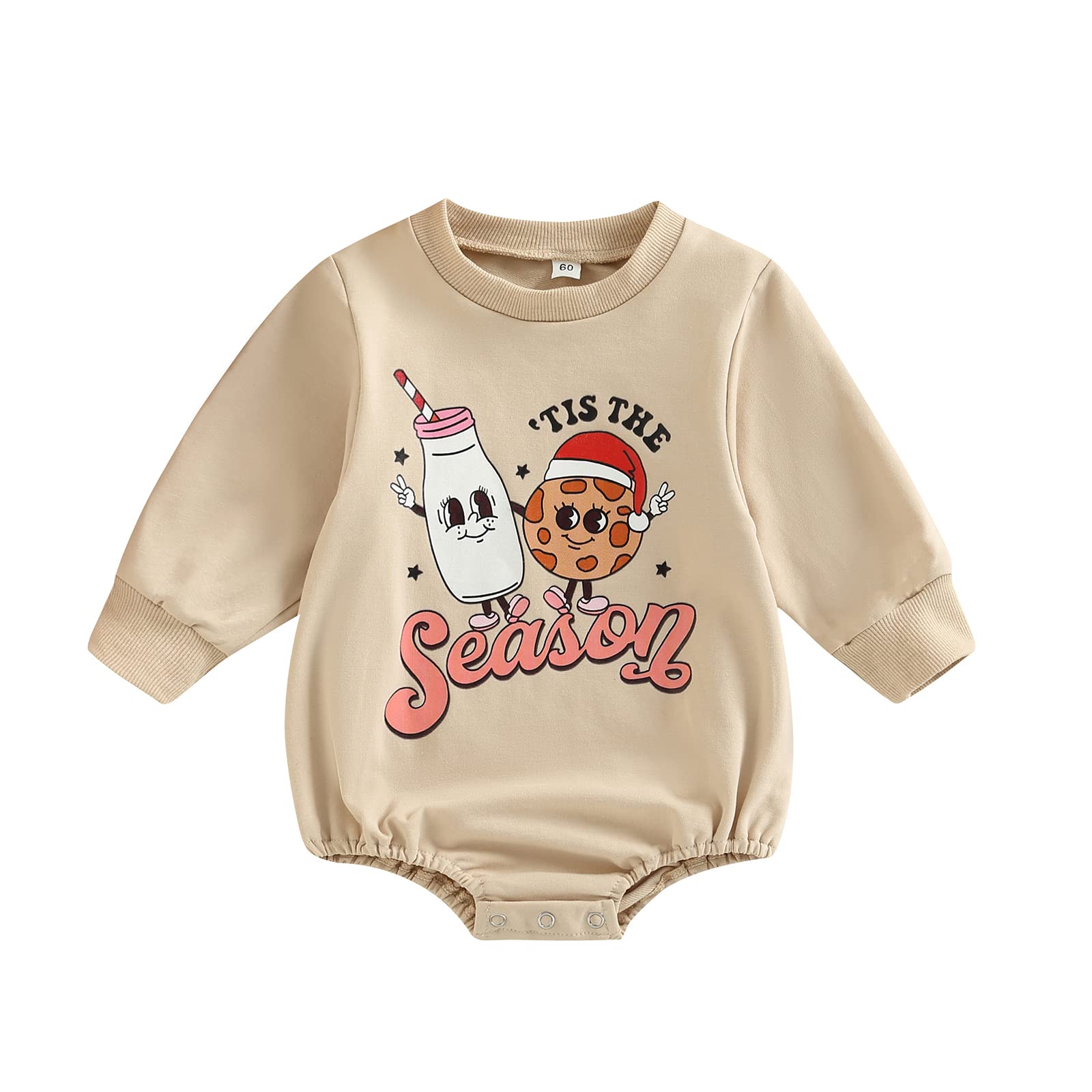 Twopumpkin Baby Christmas Outfit Boy Girl Vintage Onesie Newborn Infant Crewneck Sweatshirt Romper Cute Xmas Clothes 6-12 Months A Tis the Season Cookie Milk