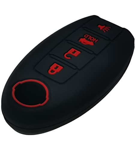 Silicone Key Fob Cover Remote Keyless Case Protector Compatible with Nissan 350Z 370Z Altima Armada GT-R Maxima Murano Pathfinder Rogue Select Sentra Titan Versa Note Xterra (4 Buttons Black with Red)