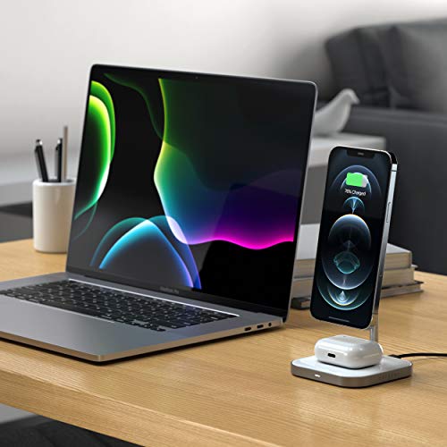 Satechi Aluminum 2-in-1 Magnetic Wireless Charging Stand β Compatible with iPhone 14 Pro/14/14 Plus, iPhone 13 Pro/13 Pro/13 Mini/13 with MagSafe, AirPods Pro 2/1, AirPods Gen 3/2