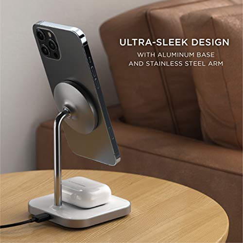 Satechi Aluminum 2-in-1 Magnetic Wireless Charging Stand β Compatible with iPhone 14 Pro/14/14 Plus, iPhone 13 Pro/13 Pro/13 Mini/13 with MagSafe, AirPods Pro 2/1, AirPods Gen 3/2