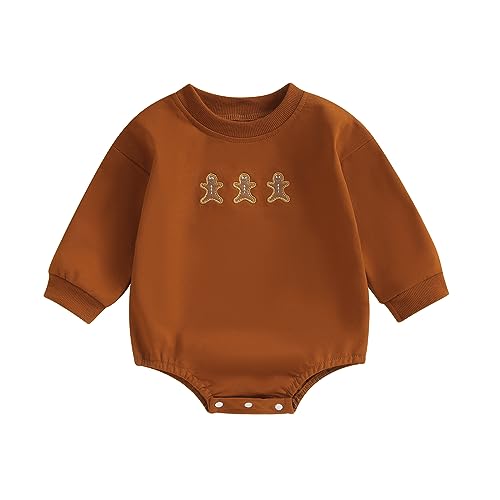 Amiblvowa Unisex Baby Girl Boy Christmas Outfit Long Sleeve Oversized Crewneck Sweatshirt Shirt Bubble Romper Xmas Clothes (Cookie Brown, 12-18 Months)