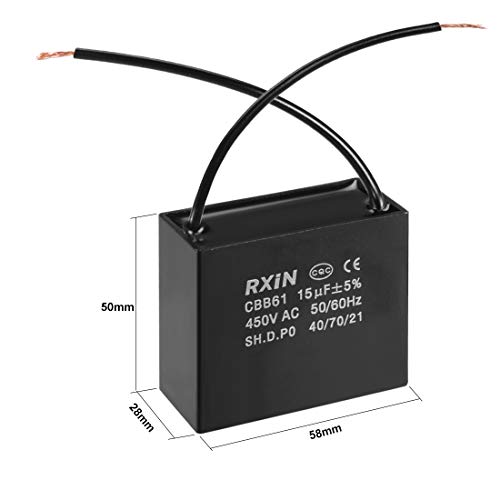 uxcell Ceiling Fan Capacitor CBB61 15uF 450V AC 2 Wires Metalized Polypropylene Film Capacitors 58x28x50mm for Water Pump Motor Generator, Pack of 3