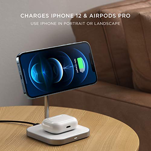 Satechi Aluminum 2-in-1 Magnetic Wireless Charging Stand β Compatible with iPhone 14 Pro/14/14 Plus, iPhone 13 Pro/13 Pro/13 Mini/13 with MagSafe, AirPods Pro 2/1, AirPods Gen 3/2