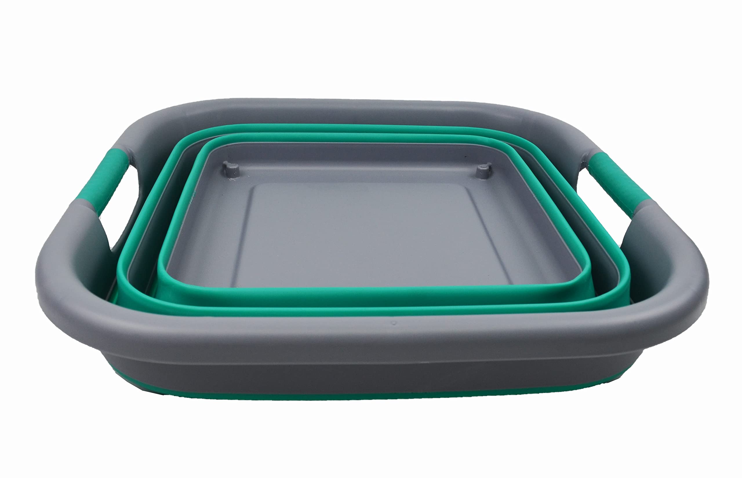 SAMMART Collapsible Plastic Laundry Basket with Wheels 39L (10.3 Gallons) -Foldable Pop Up Storage Container for Laundry, Camping & Home (1, Dark Grey/Bluish-Green)