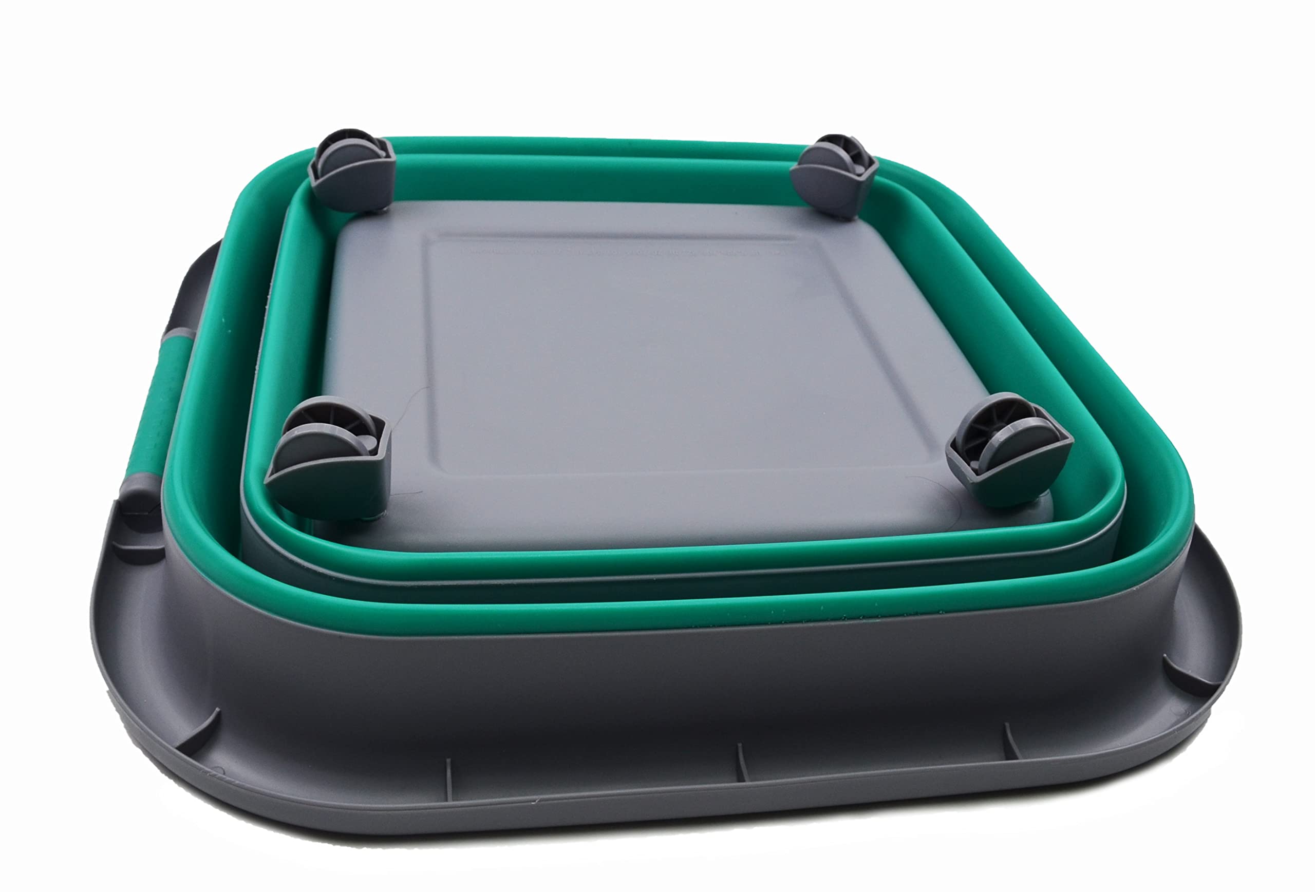 SAMMART Collapsible Plastic Laundry Basket with Wheels 39L (10.3 Gallons) -Foldable Pop Up Storage Container for Laundry, Camping & Home (1, Dark Grey/Bluish-Green)