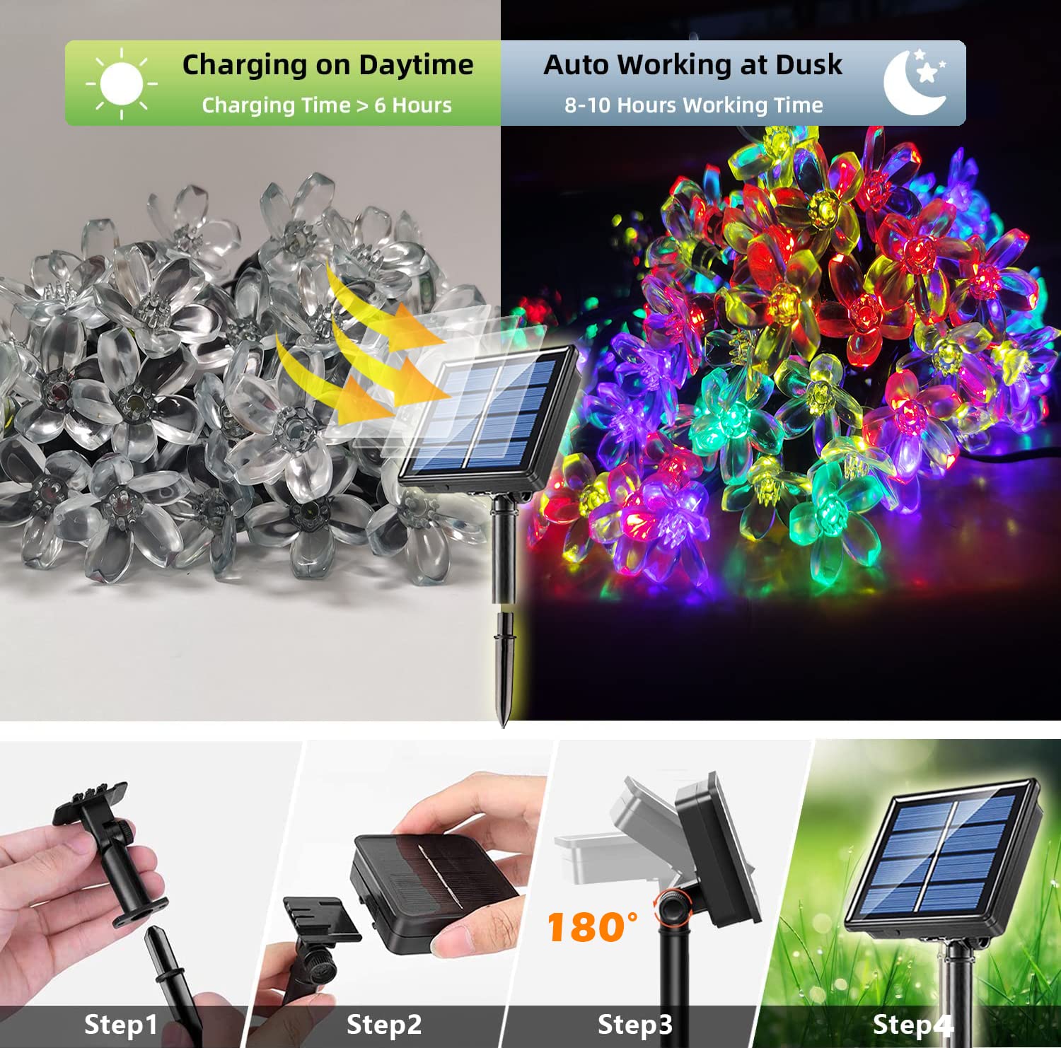Solar String Flower Lights Waterproof IP65 for Outdoor Decor Party Garden Yard Home Wedding Christmas Halloween Holiday Tree Decoration Lighting