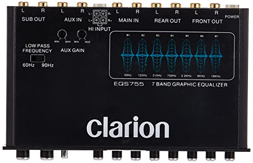 Clarion EQS755 7-Band Car Audio Graphic Equalizer with Front 3.5mm Auxiliary Input, Rear RCA Auxiliary Input and High Level Speaker Inputs, BLACK