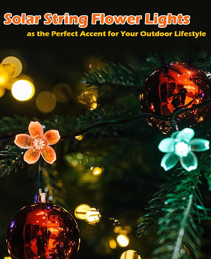 Solar String Flower Lights Waterproof IP65 for Outdoor Decor Party Garden Yard Home Wedding Christmas Halloween Holiday Tree Decoration Lighting