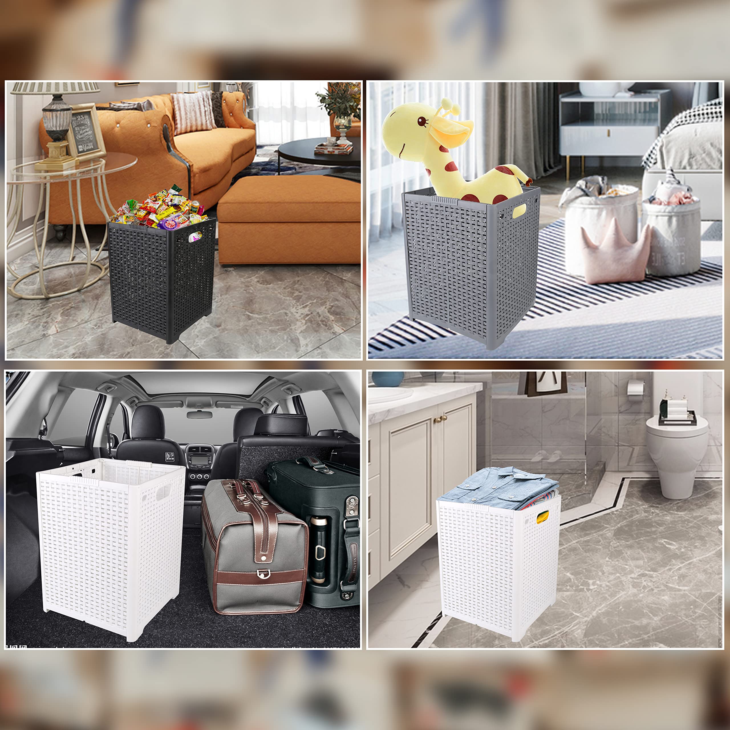 Laundry Basket, Hampers for Laundry, Folding Laundry Baskets Organizer Dirty Clothes Hamper Plastic Foldable Laundry Bin Corner Clothing Hamper, Towel Hamper for Wet Towels 48L (White, 1pc)