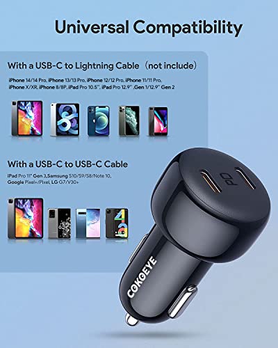 [Apple MFi Certified] USB C Car Charger, for iPhone Fast Car Charger PD 40W Dual Ports 2Pack Car Phone Charger with Lightning Cable Compatible with iPhone 14/13/12/11/Pro/MAX/XS/iPad Pro/Samsung