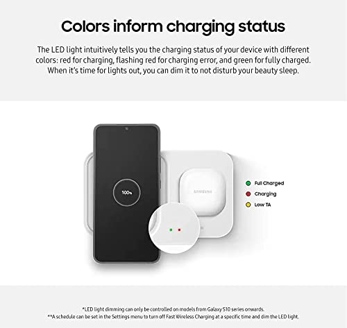 SAMSUNG 15W Wireless Charger Duo w/USB C Cable, Fast Charge 2 Devices at Once, Cordless Charging Pad for Galaxy Phones and Devices, 2022, Includes Microfiber Cleaning Cloth - Black