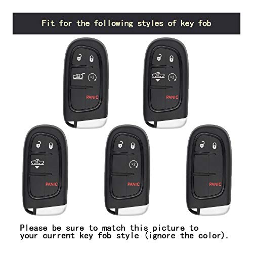 TANGSEN Smart Key Fob Case Compatible with Dodge RAM Jeep Cherokee 3 4 5 Button Keyless Entry Remote Control Accessories Personalized Double Protective Cover Plastic Carbon Fiber Pattern Red Silicone