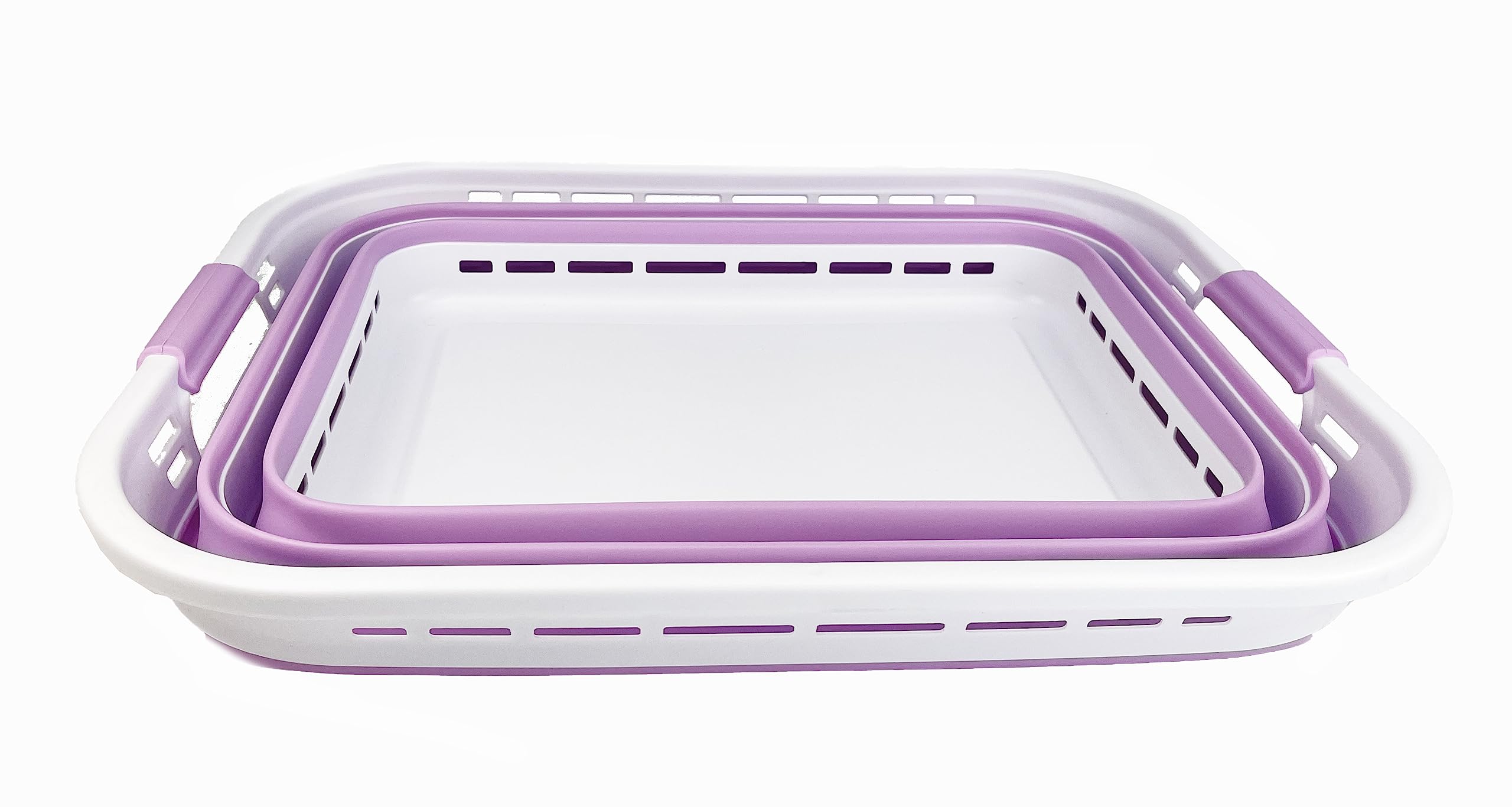 SAMMART 42L (11 gallons) Collapsible Plastic Laundry Hamper/Basket - Foldable Storage Container/Organizer - Portable Laundry Basket - Easy Storage Space Saving White/Pale Purple)