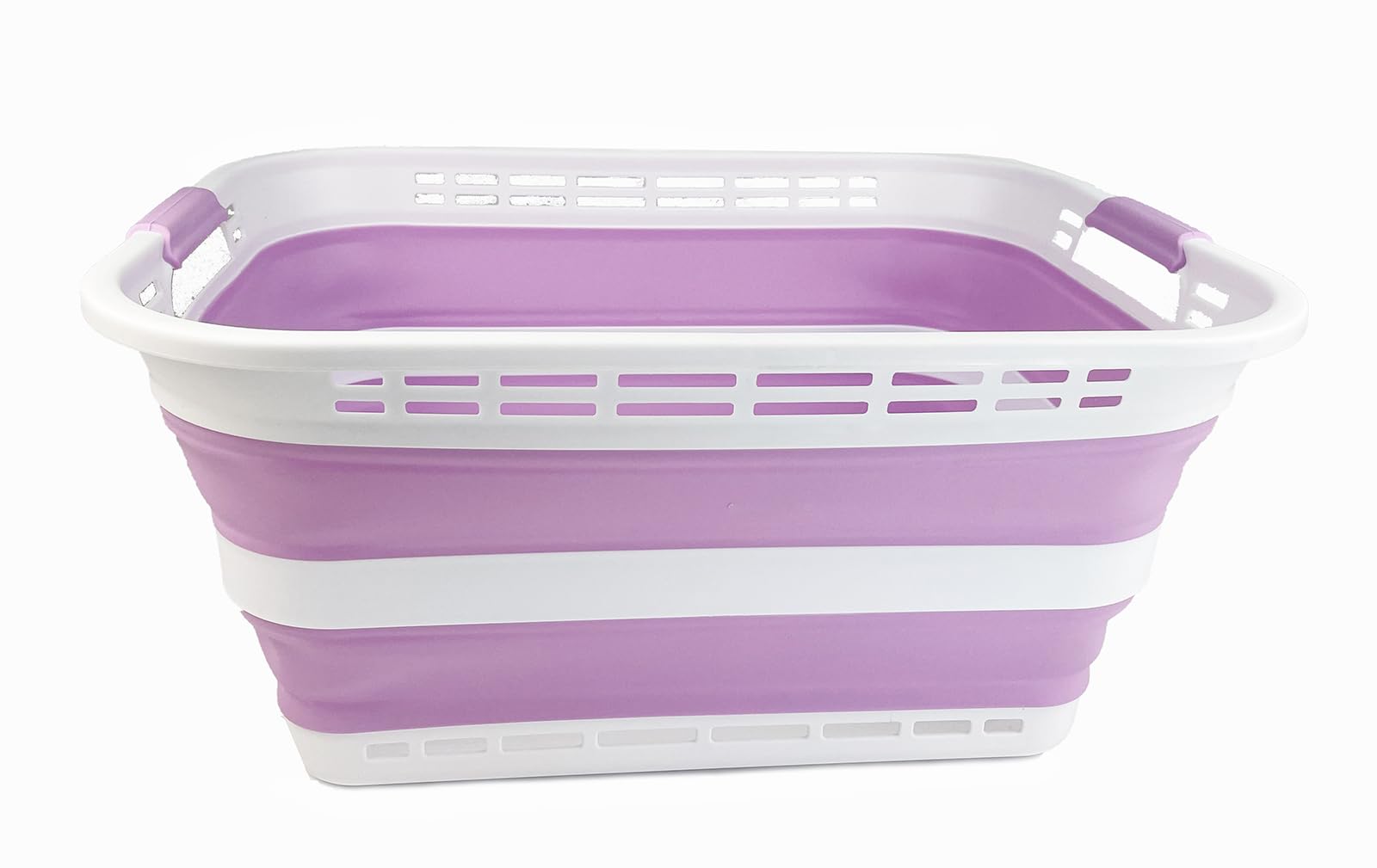 SAMMART 42L (11 gallons) Collapsible Plastic Laundry Hamper/Basket - Foldable Storage Container/Organizer - Portable Laundry Basket - Easy Storage Space Saving White/Pale Purple)