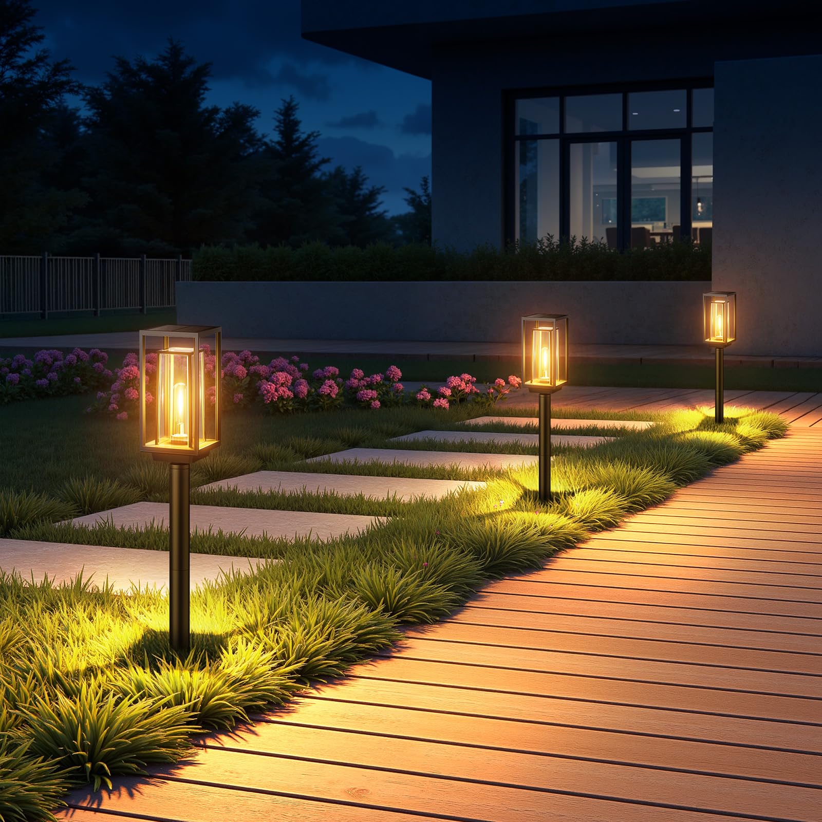 WdtPro Solar Pathway Lights Outdoor, 2X Bigger & Brighter Solar Lights Outdoor Waterproof, Over 12 Hours Double-Layer Solar Garden Lights, Auto On/Off Solar Lights for Outside Yard Walkway Driveway
