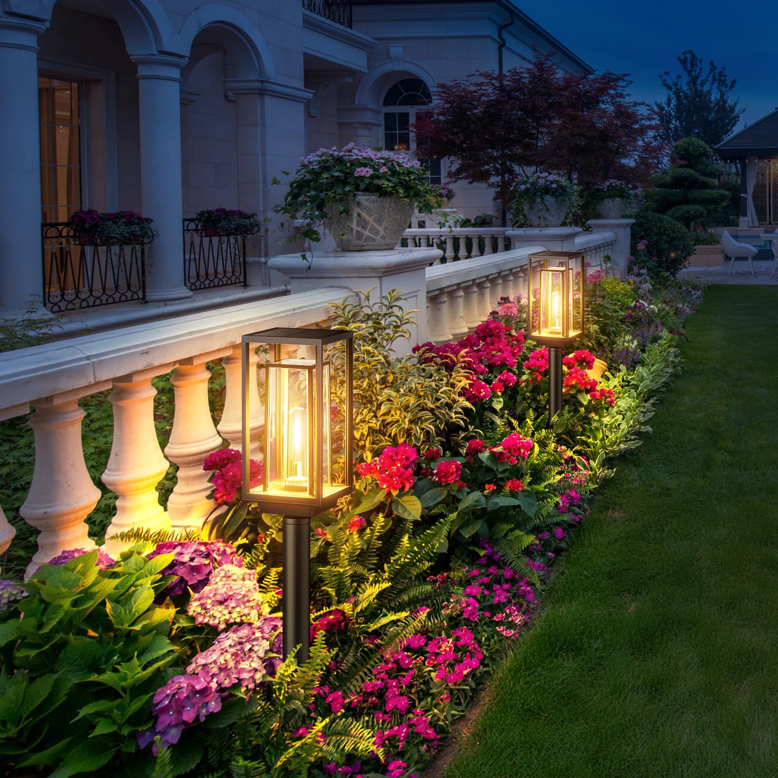 WdtPro Solar Pathway Lights Outdoor, 2X Bigger & Brighter Solar Lights Outdoor Waterproof, Over 12 Hours Double-Layer Solar Garden Lights, Auto On/Off Solar Lights for Outside Yard Walkway Driveway