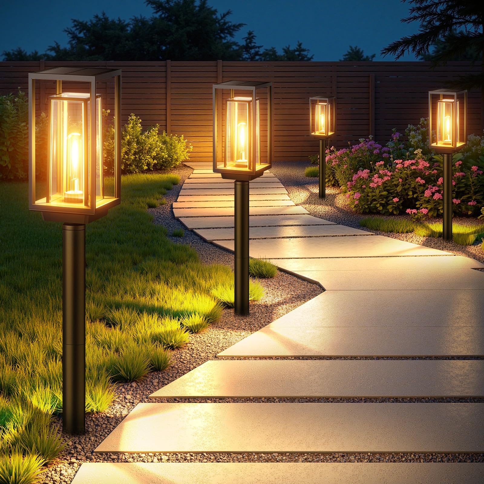 WdtPro Solar Pathway Lights Outdoor, 2X Bigger & Brighter Solar Lights Outdoor Waterproof, Over 12 Hours Double-Layer Solar Garden Lights, Auto On/Off Solar Lights for Outside Yard Walkway Driveway