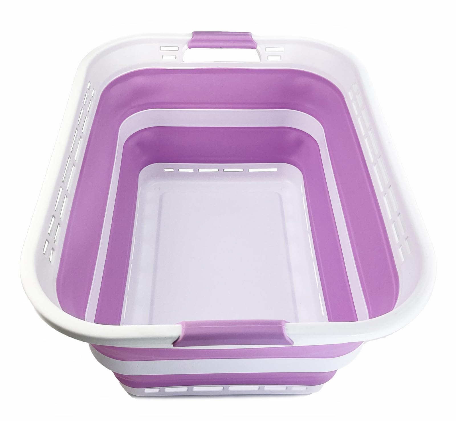 SAMMART 42L (11 gallons) Collapsible Plastic Laundry Hamper/Basket - Foldable Storage Container/Organizer - Portable Laundry Basket - Easy Storage Space Saving White/Pale Purple)