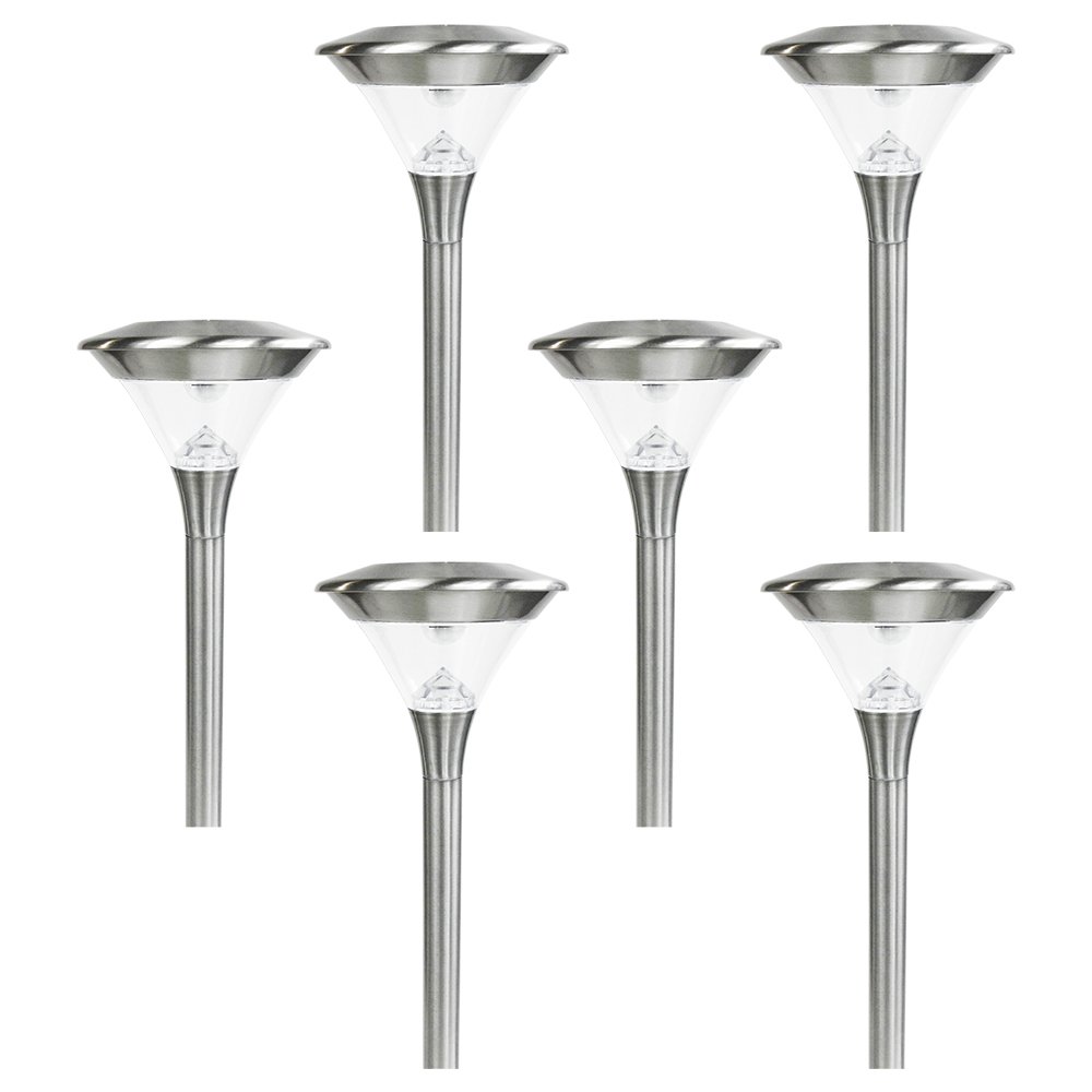 iGlow 6 Pack Outdoor Garden Stainless Steel Solar Landscape Lights Warm White 3 LED Path Lamp Lawn Yard Patio Driveway