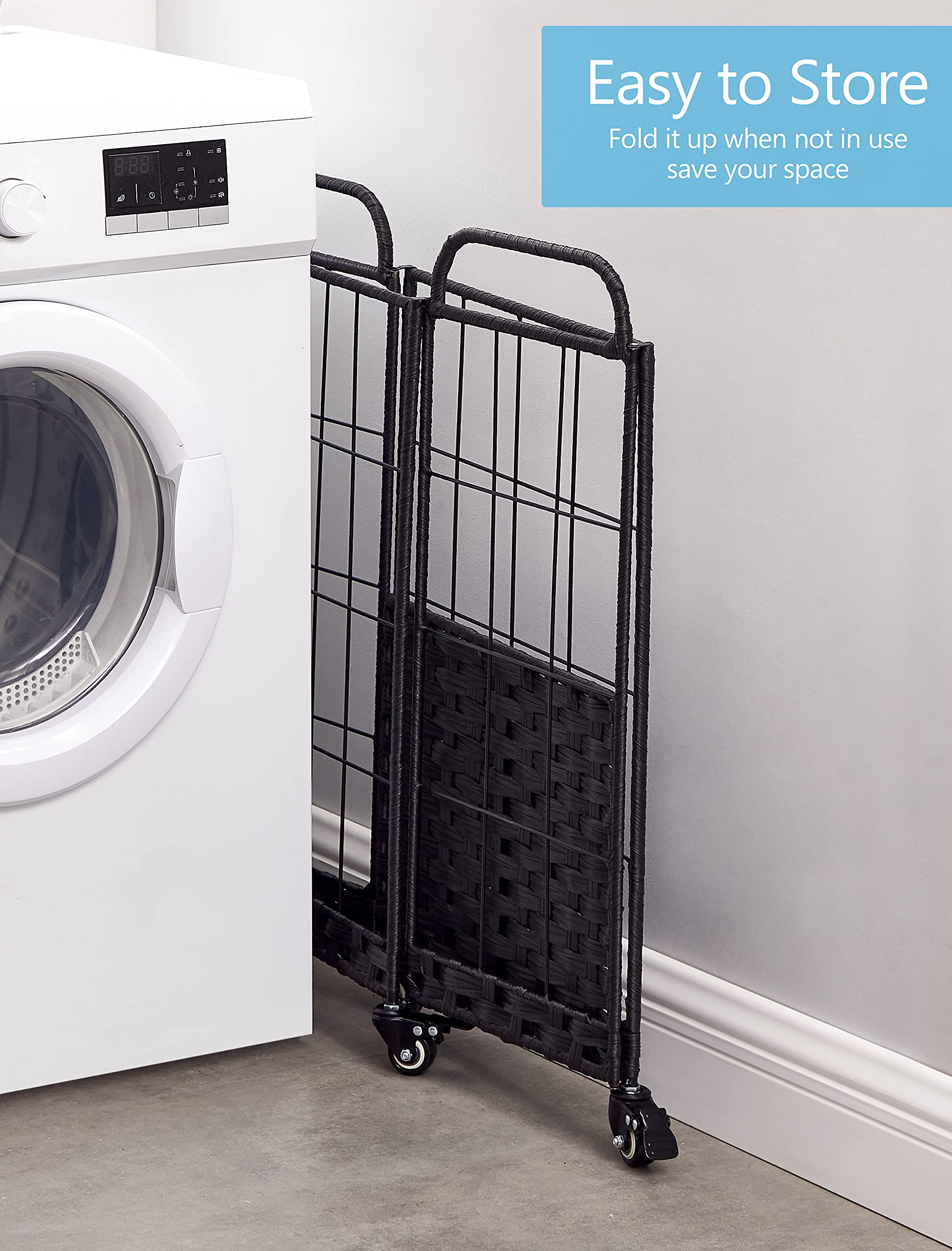 Laundry Hamper with Heavy Duty Rolling Lockable Wheels; Durable Laundry Basket with Detachable Liner Bag; Collapsible Clothes Hamper with Metal Handle (Grey)