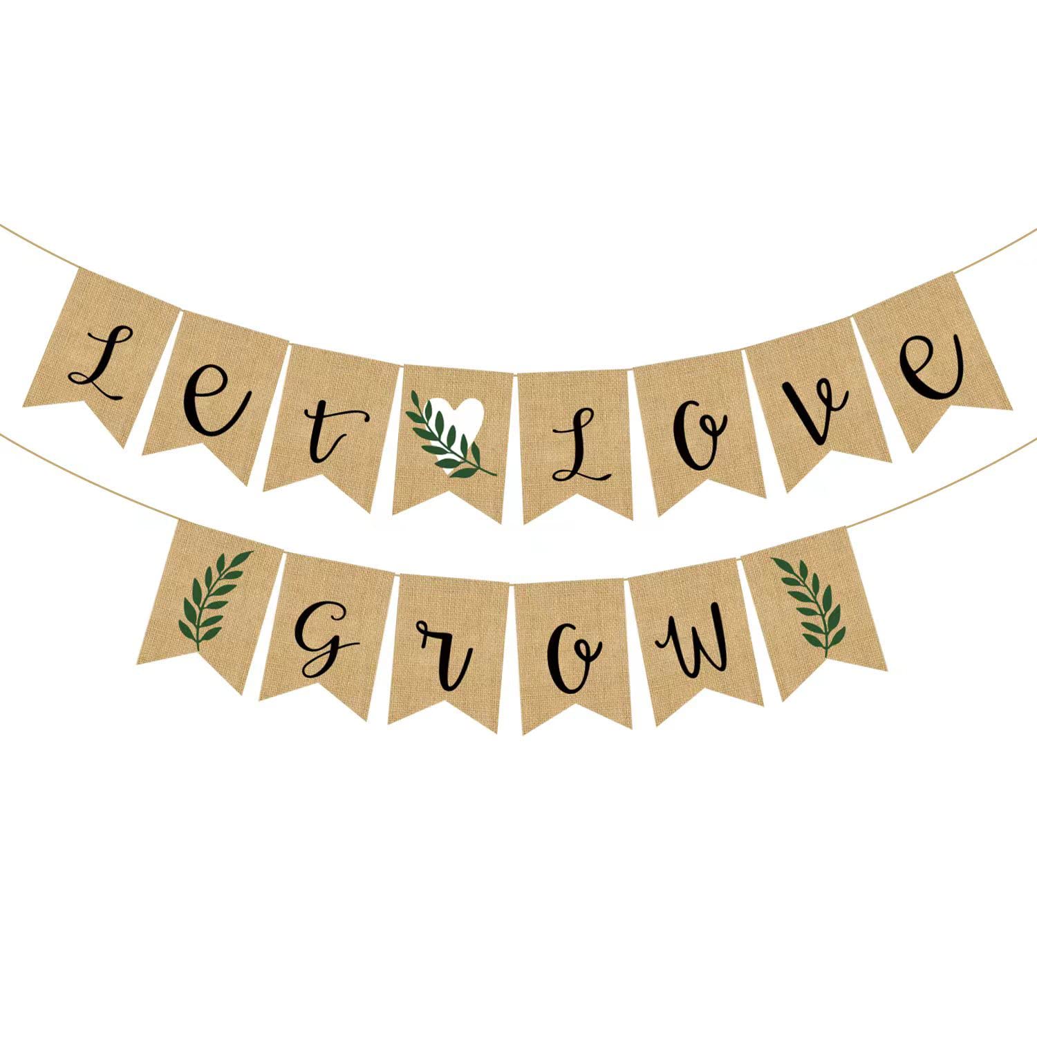 Adurself Let Love Grow Burlap Banner with Flower Pattern for Wedding Baby Shower Succulent Bridal Shower Anniversary Christmas Valentine's Day Party