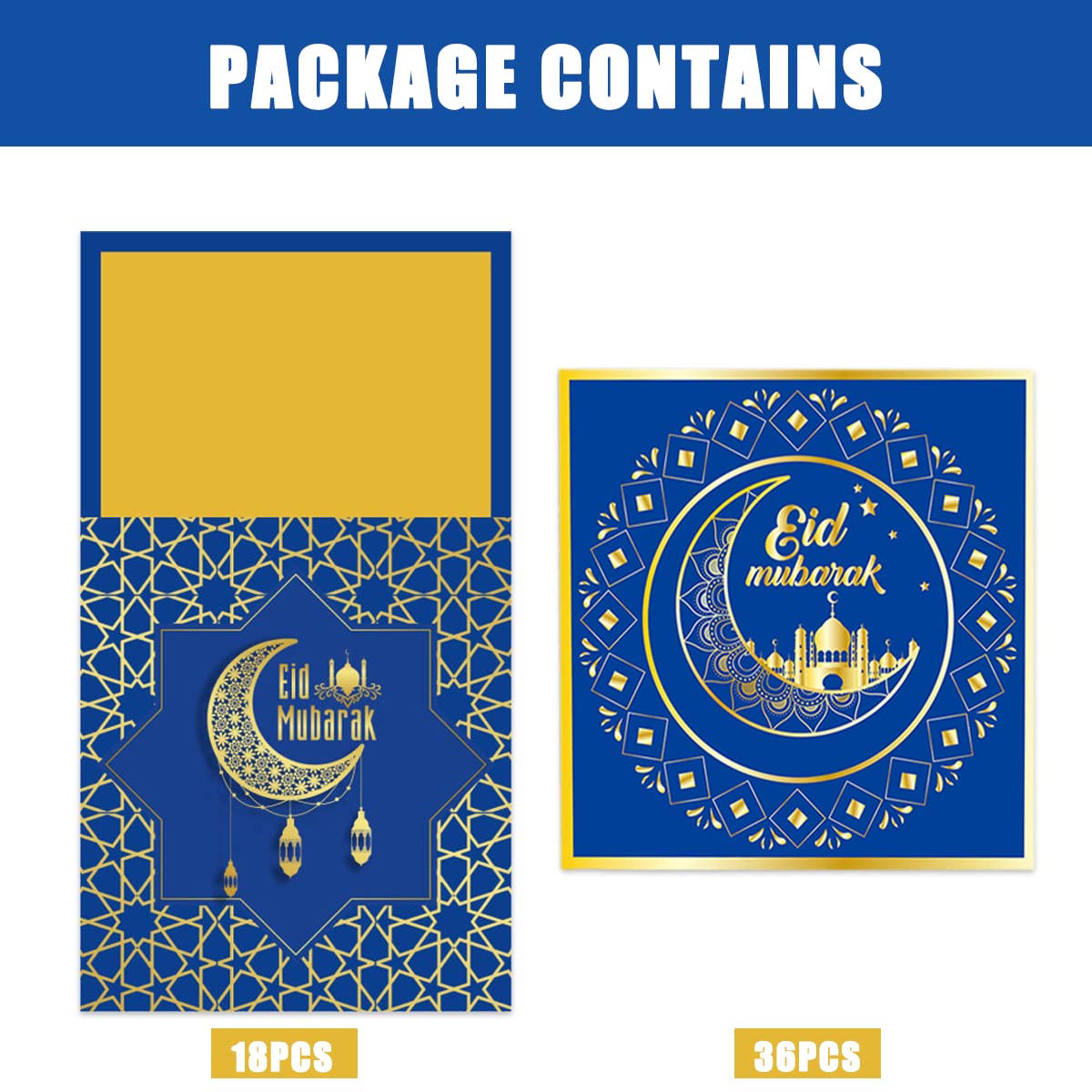 Eid Mubarak Napkins Paper,18 Count Cutlery Holders and 36 Count Ramadan Napkins Lucky Cutlery Decorative Utensil Holders for Ramadan Table Disposable Decorations