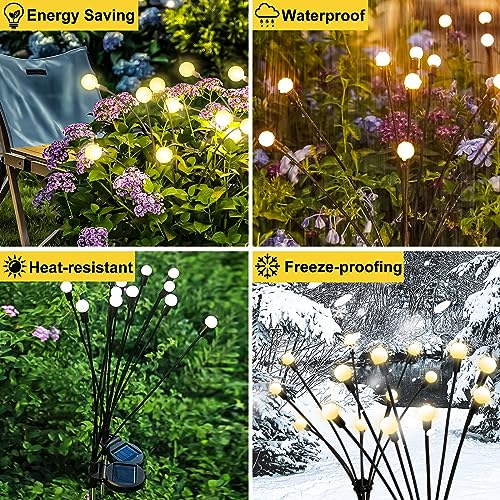 4 Pack Solar Firefly Garden Lights with Seperator, HXWEIYE 8LED Swaying Solar Lights Warm White with 2 Lighting Modes, Sway at Breeze. Waterproof Solar Outdoor Lights for Outside,Patio,Yard,Xmas