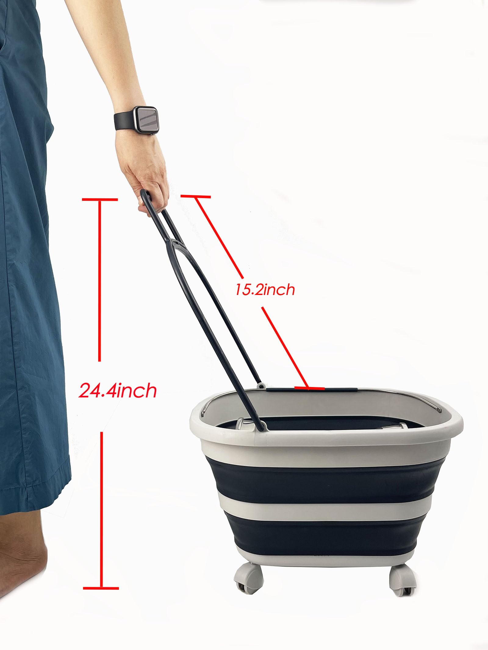SAMMART 17L (4.5 Gallons) Collapsible Plastic Laundry Basket with Handle & Wheels-Foldable Pop Up Storage Container/Organizer with Wheels-Portable Washing Tub-Space Saving (Grey/Slate Grey)