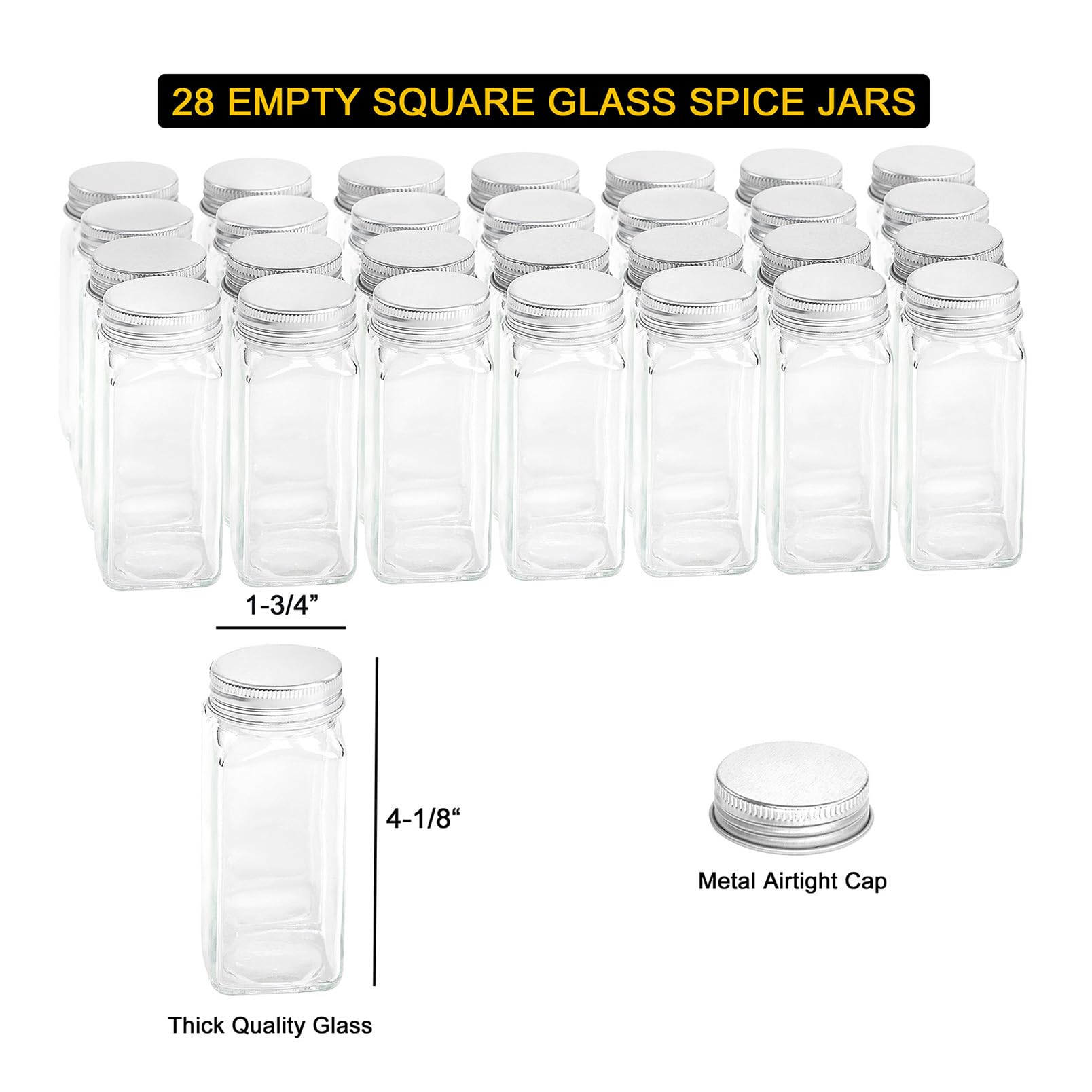 SpaceAid Spice Rack Organizer with 28 Spice Jars, 386 Spice Labels, Chalk Marker and Funnel Set for Cabinet, Countertop, Pantry, Cupboard or Door & Wall Mount - 28 Jars, 13.4" W × 10.8" H
