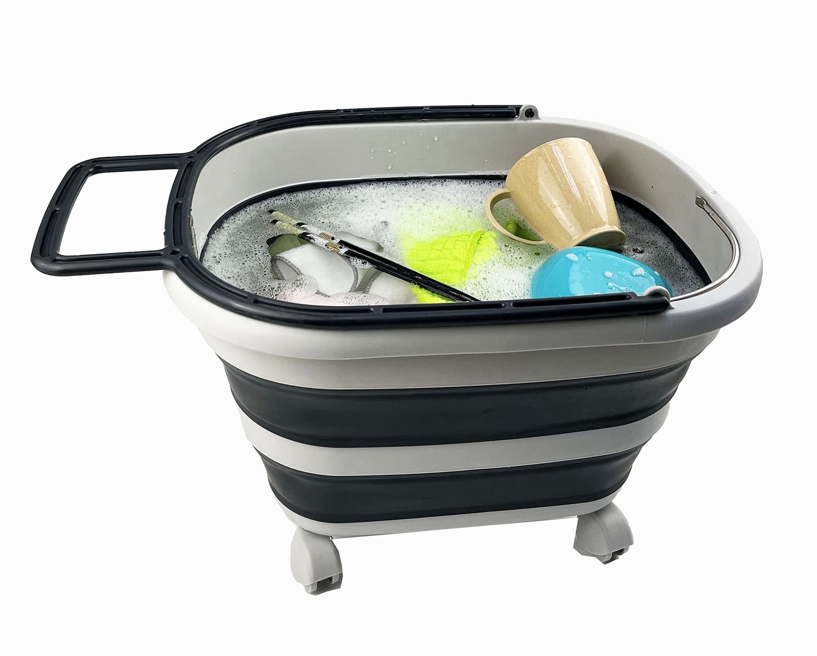 SAMMART 17L (4.5 Gallons) Collapsible Plastic Laundry Basket with Handle & Wheels-Foldable Pop Up Storage Container/Organizer with Wheels-Portable Washing Tub-Space Saving (Grey/Slate Grey)