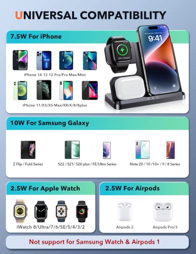 LK Wireless Charging Station 3 in 1 Wireless Charger Stand Docking Station Compatible for iPhone 14/13/12/11 Pro Max/XR/XS/8, AirPods Pro/3/2, Apple Watch Ultra/8/SE/7/6/5/4