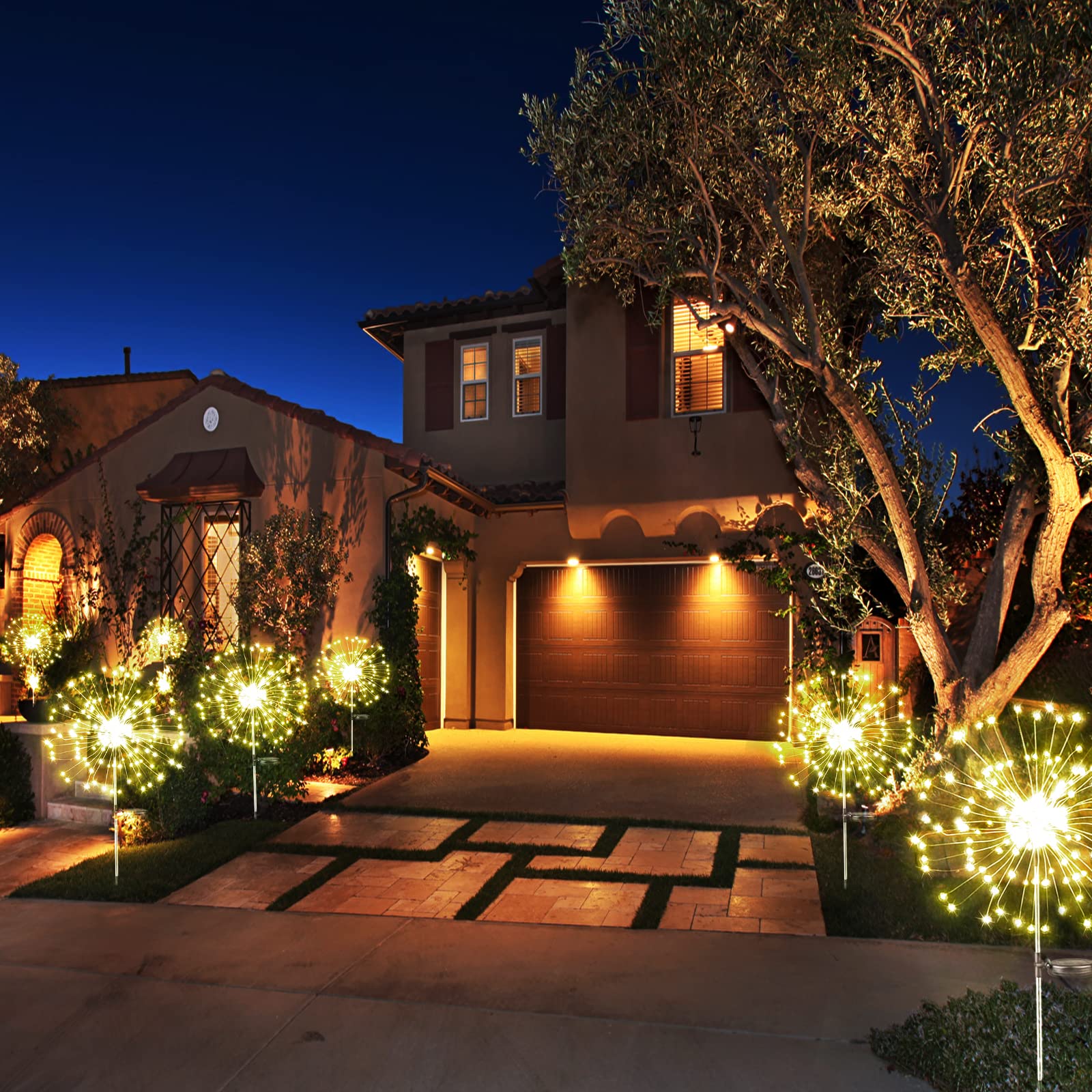 4-Pack Solar Outdoor Lights for Garden Decorations, 360 LED Solar Firework Lights with 2 Lighting Modes, Solar Christmas Lights Waterproof for Outside Pathway Patio Yard Xmas Decorations(Warm White)