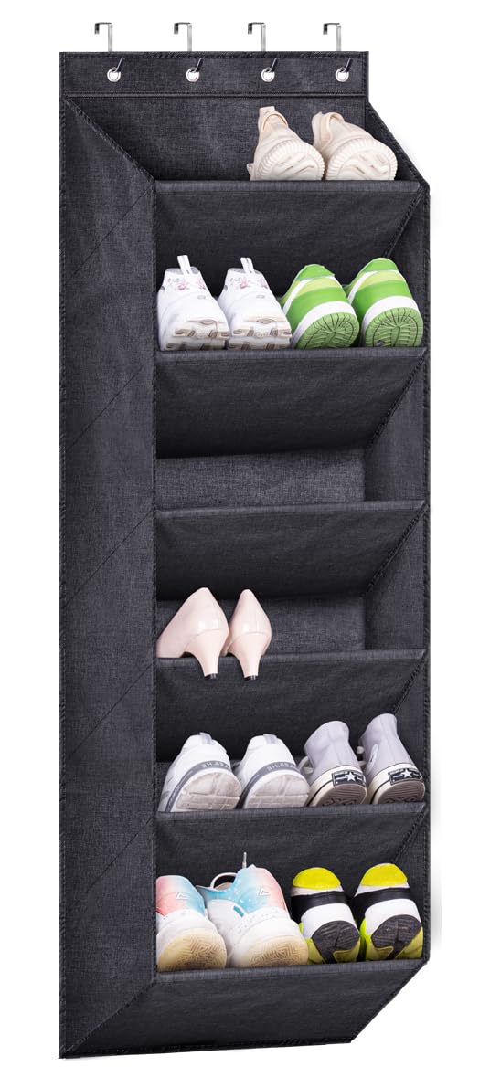 SLEEPING LAMB Shoe Rack for Door with Large Deep Pocket, Hanging Shoe Organizer for Closet Hanger, Dorm and Narrow Door Storage Shoe Holder, Black