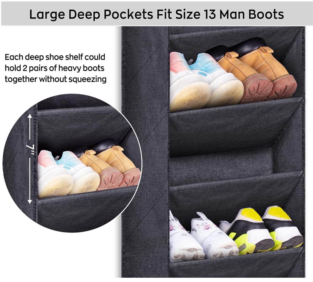 SLEEPING LAMB Shoe Rack for Door with Large Deep Pocket, Hanging Shoe Organizer for Closet Hanger, Dorm and Narrow Door Storage Shoe Holder, Black