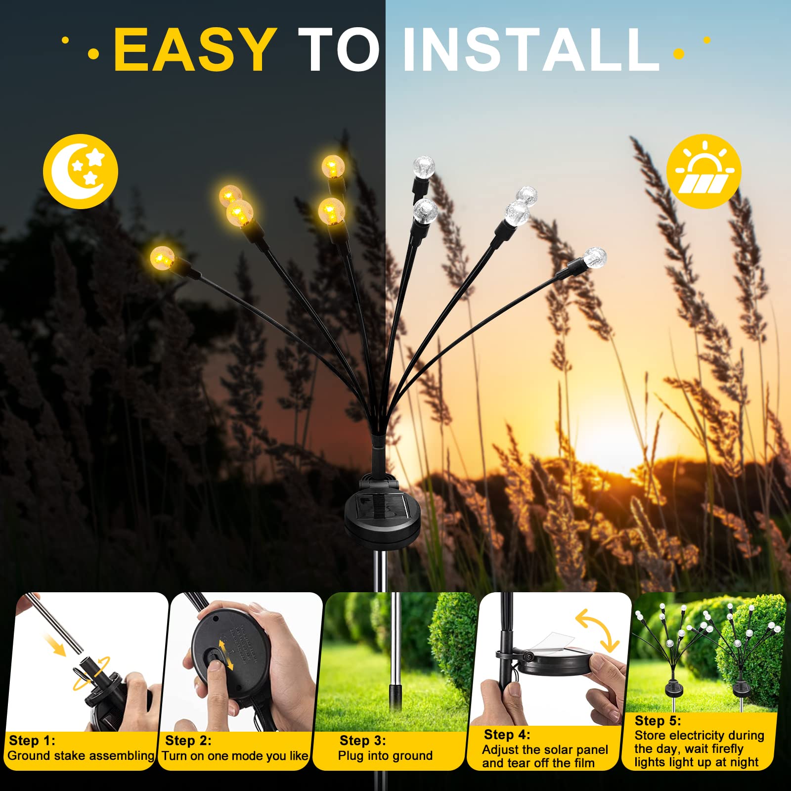 Solar Lights Outdoor Waterproof, Latest Garden Lights Solar Powered Firefly Outdoor Decor Light Yard Lights, Christmas Decorative Lights for Yard Patio Path Fence, 20 LED Solar Lights for Outside