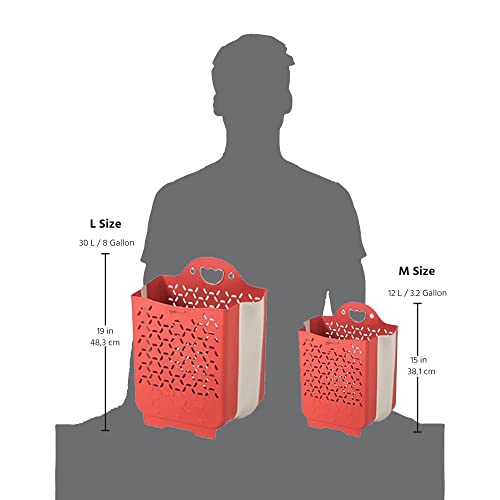 Foldable Plastic Laundry Baskets. Wall Hanging Storage Basket. Multi-function Storage Container Waterproof Durable for Bedroom and Bathroom (M&L, Red)