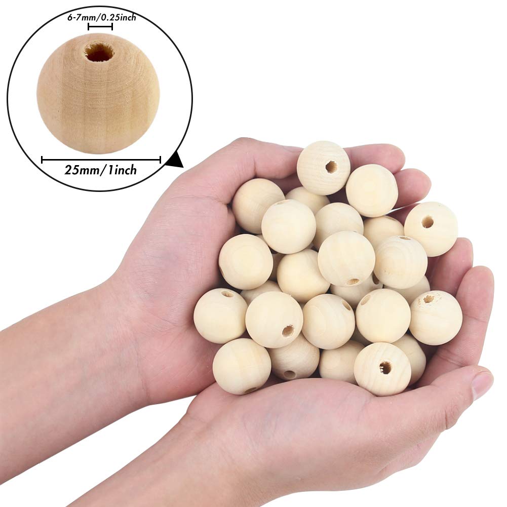 BigOtters Wood Beads, 25mm 1Inch Natural Round Wooden Beads Unfinished Loose Wood Beads Crafts Round Ball Wooden Spacer Beads for Home Farmhouse Decor and DIY Crafts Jewelry Making