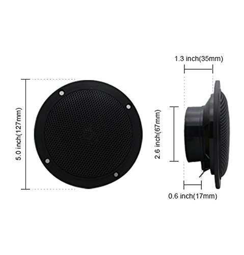 Herdio 4 Inches Waterproof Marine Ceiling Flush Wall Mount Speakers with 160 Watts Power, Handling for Kitchen Bathroom Boat Car Motorcycle Cloth Surround and Low Profile Design - 1 Pair (Black)